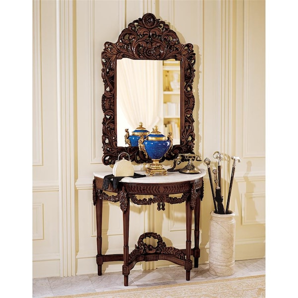 Design Toscano Chateau Gallet Marble Topped Hardwood Console Table with Mirror DY94047 Zoro